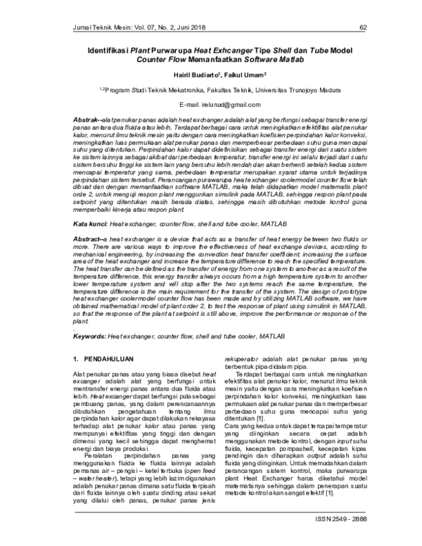 (PDF) Identifikasi Plant Purwarupa Heat Exhcanger Tipe Shell dan Tube ...
