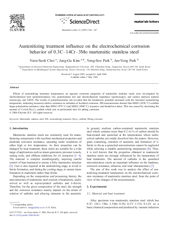 (PDF) Austenitizing treatment influence on the electrochemical ...