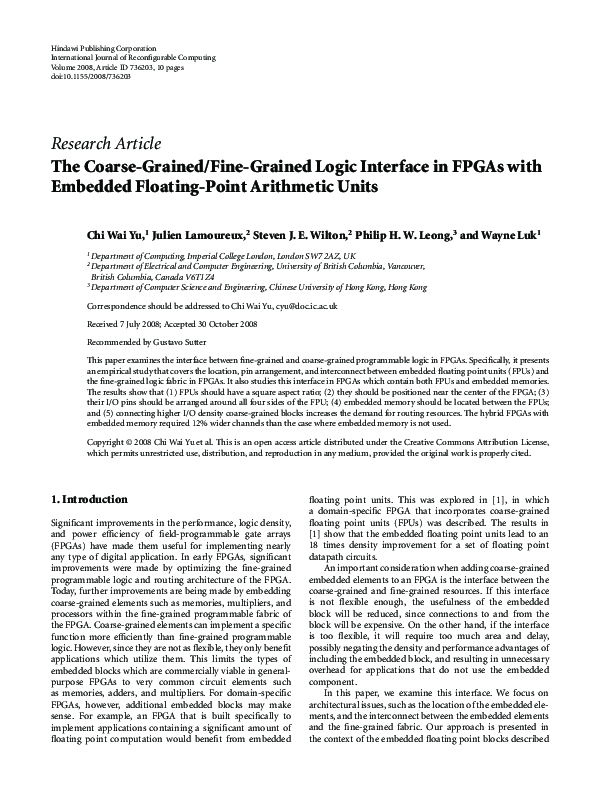 Pdf The Coarse Grainedfine Grained Logic Interface In Fpgas With Embedded Floating Point