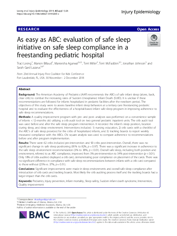 (PDF) As easy as ABC: evaluation of safe sleep initiative on safe sleep ...