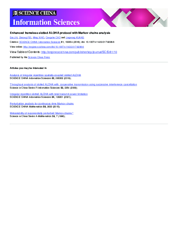 (PDF) Enhanced frameless slotted ALOHA protocol with Markov chains analysis