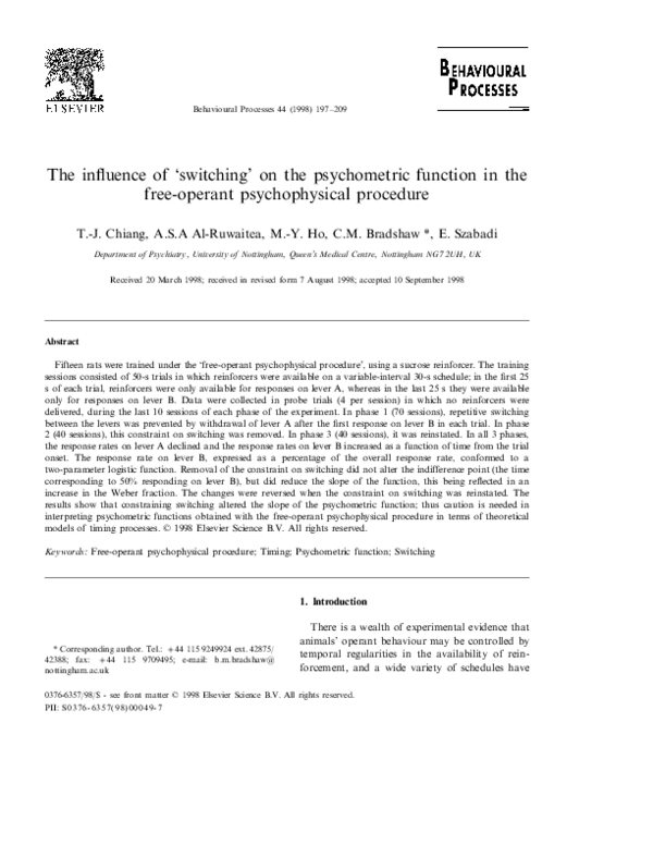 (PDF) The influence of `switching' on the psychometric function in the ...