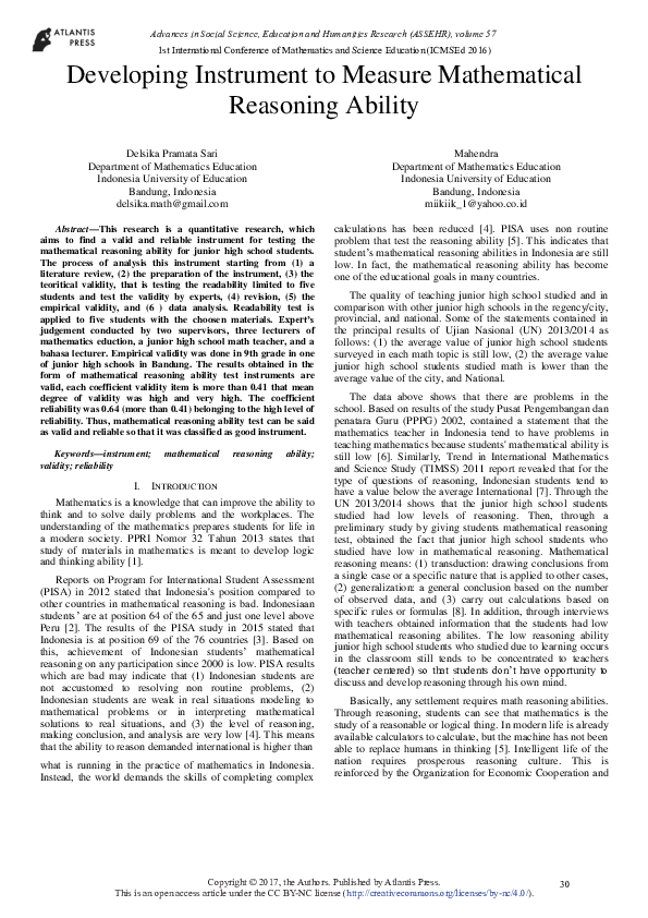(PDF) Developing Instrument to Measure Mathematical Reasoning Ability