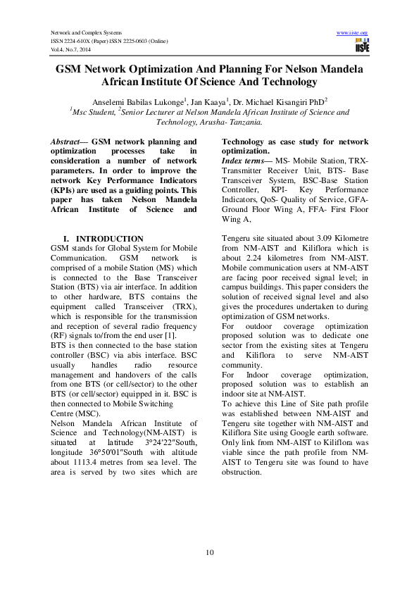 (PDF) GSM Network Optimization And Planning For Nelson Mandela African Institute Of Science And ...