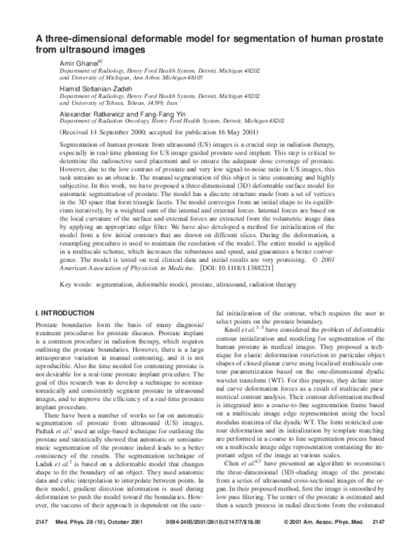 (PDF) A three-dimensional deformable model for segmentation of human prostate from ultrasound images