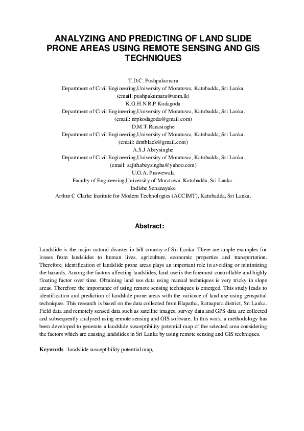(PDF) Analyzing and Predicting of Land Slide Prone Areas Using Remote ...