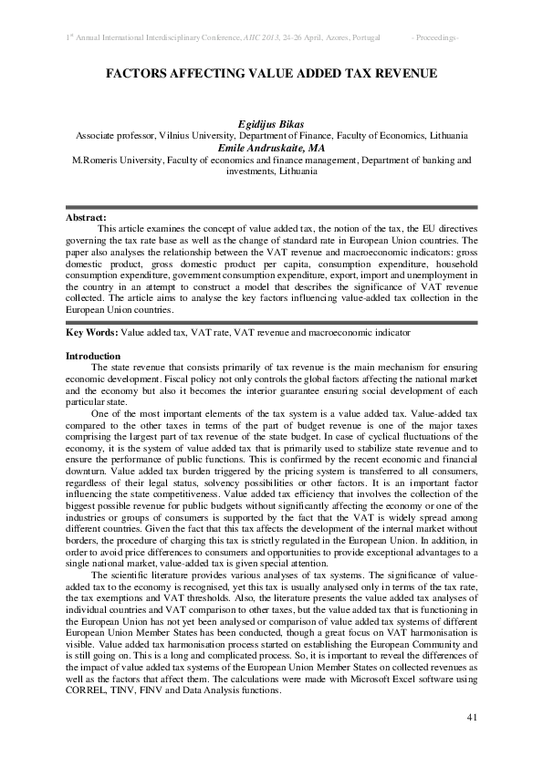 (PDF) Factors Affecting Value Added Tax Revenue