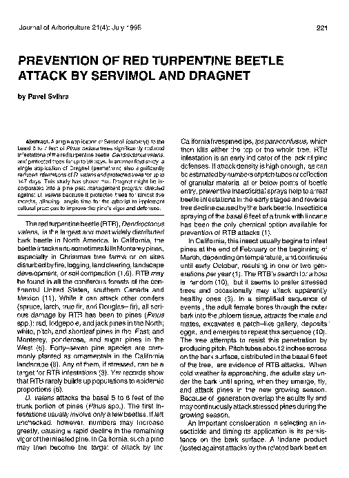 (PDF) Prevention of Red Turpentine Beetle Attack by Servimol and Dragnet