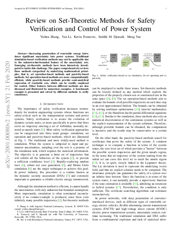 (PDF) Review on Set-Theoretic Methods for Safety Verification and Control of Power System