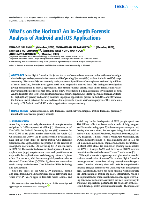 (PDF) What’s on the Horizon? An In-Depth Forensic Analysis of Android and iOS Applications