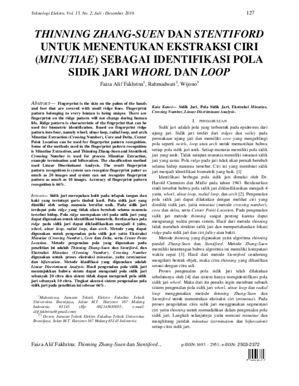 (PDF) Thinning Zhang-Suen dan Stentiford untuk Menentukan Ekstraksi Ciri (Minutiae) Sebagai ...
