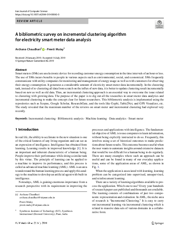 Pdf A Bibliometric Survey On Incremental Clustering Algorithm For Electricity Smart Meter Data