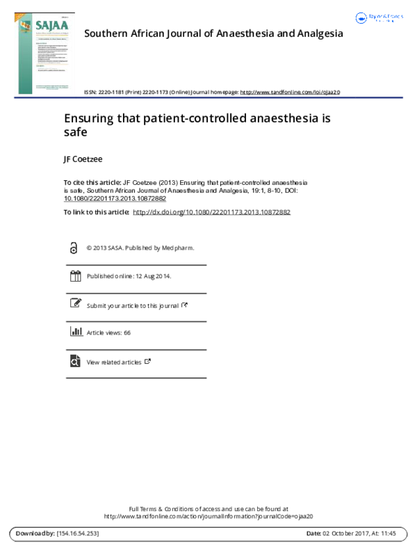 (PDF) Ensuring that patient-controlled anaesthesia is safe