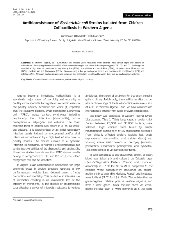 (PDF) Antibioresistance of E. coli strains isolated from chicken ...