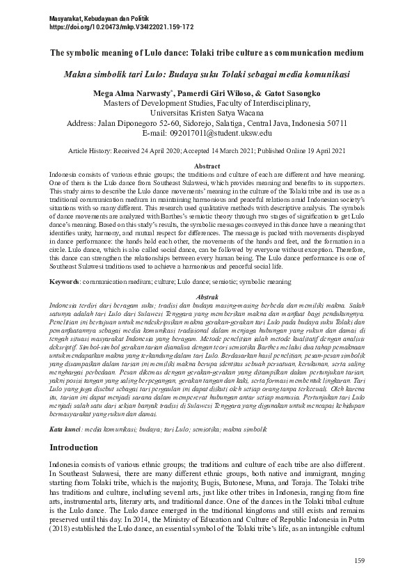(PDF) The symbolic meaning of Lulo dance: Tolaki tribe culture as ...