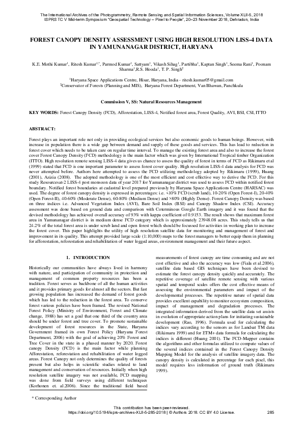 (PDF) Forest Canopy Density Assessment Using High Resolution LISS-4 ...