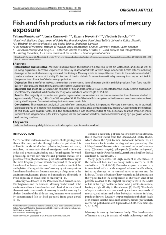 (PDF) Fish and fish products as risk factors of mercury exposure
