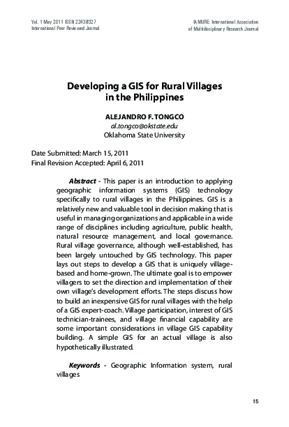 (PDF) Developing a GIS for Rural Villages in the Philippines