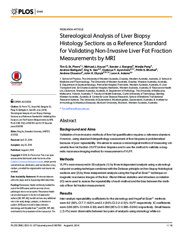 (PDF) Stereological Analysis of Liver Biopsy Histology Sections as a ...