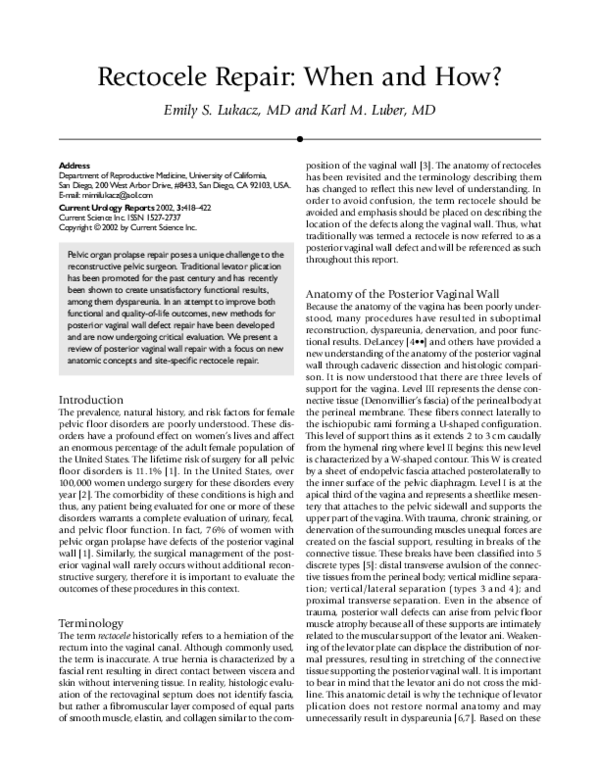 (PDF) Rectocele repair: When and how?