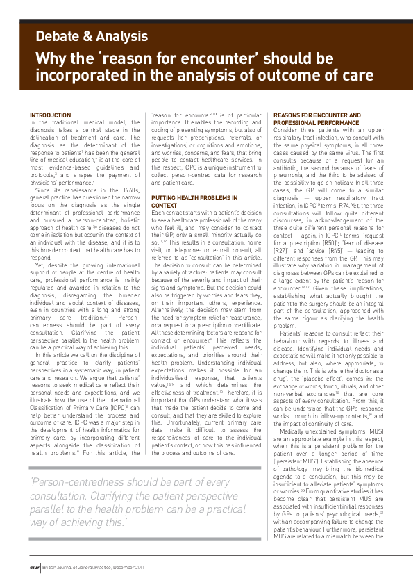 (PDF) Why the ‘reason for encounter’ should be incorporated in the ...