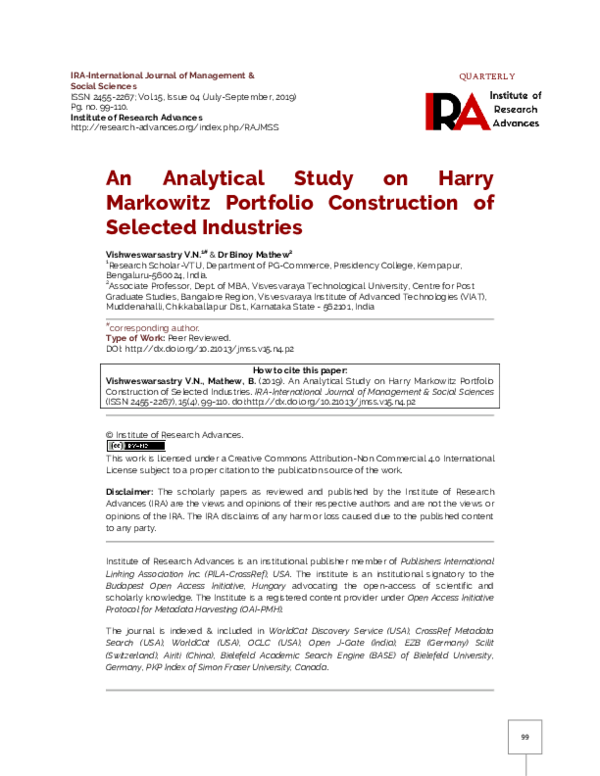 (PDF) An Analytical Study on Harry Markowitz Portfolio Construction of Selected Industries