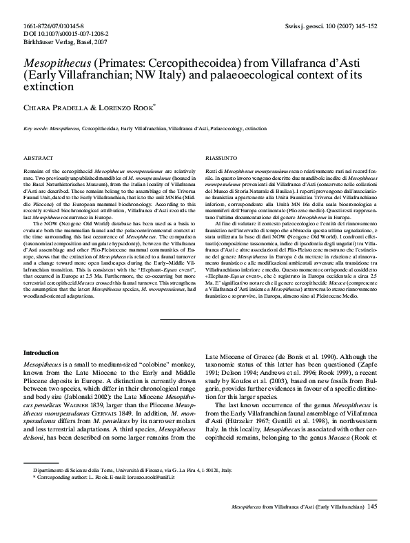 (PDF) Mesopithecus (Primates: Cercopithecoidea) from Villafranca d’Asti ...