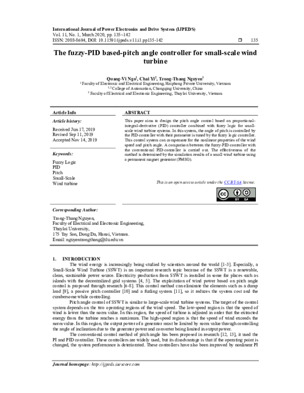 (PDF) The fuzzy-PID based-pitch angle controller for small-scale wind turbine
