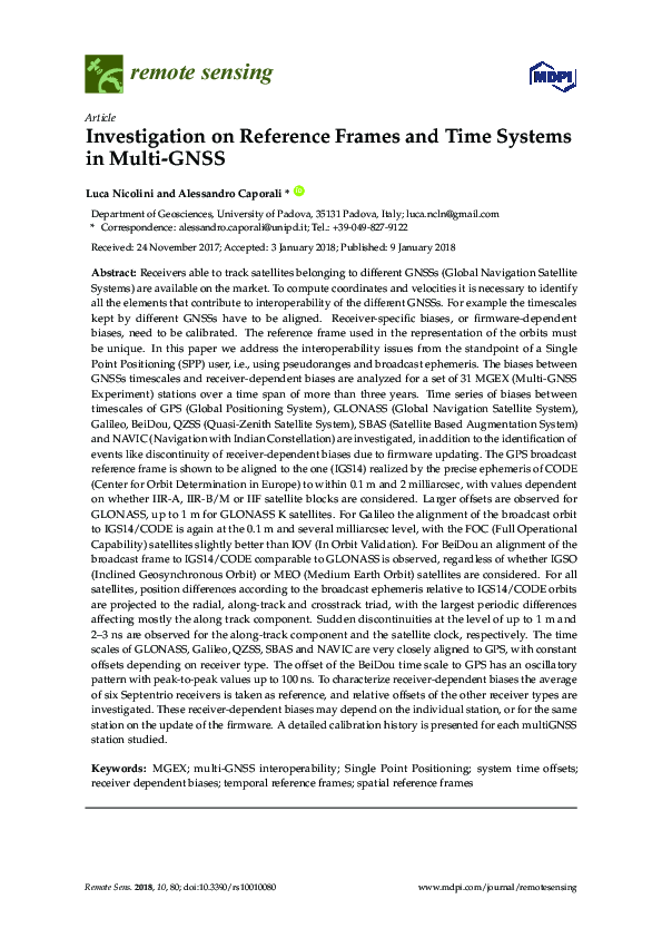 (PDF) Investigation on Reference Frames and Time Systems in Multi-GNSS