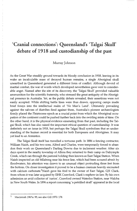(PDF) ‘Cranial connnections’: Queensland’s ‘Talgai skull’ debate of ...