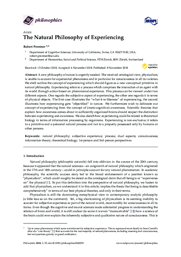 (PDF) The Natural Philosophy of Experiencing