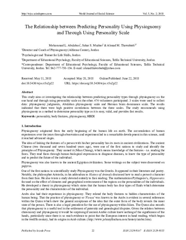 (PDF) The Relationship between Predicting Personality Using Physiognomy ...