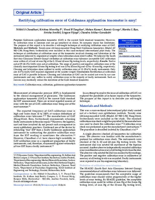 (PDF) Rectifying calibration error of Goldmann applanation tonometer is ...