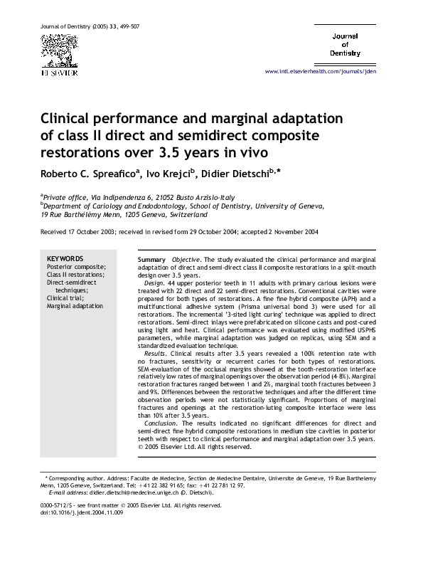 Pdf Clinical Performance And Marginal Adaptation Of Class Ii Direct And Semidirect Composite