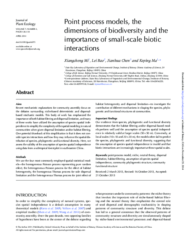 (PDF) Point process models, the dimensions of biodiversity and the ...