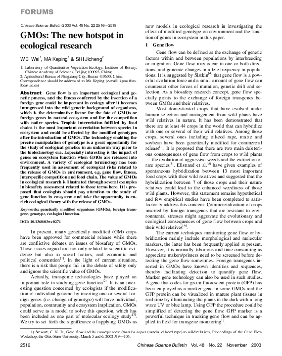 (PDF) GMOs: The new hotspot in ecological research