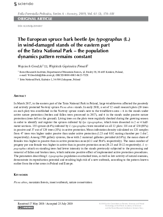 (PDF) The European spruce bark beetle Ips typographus (L.) in wind ...
