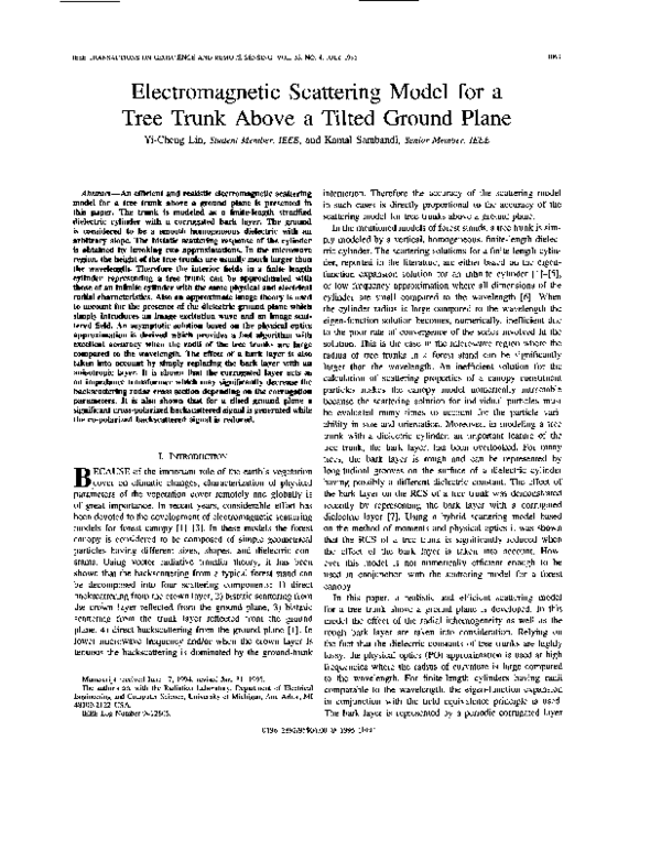 Electromagnetic scattering model for a tree trunk above a tilted ground ...