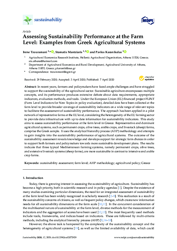 (PDF) Assessing Sustainability Performance at the Farm Level: Examples ...