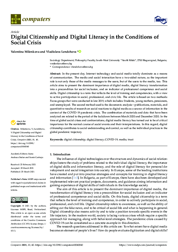 (PDF) Digital Citizenship and Digital Literacy in the Conditions of ...
