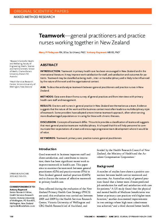 (PDF) Teamwork - general practitioners and practice nurses working ...
