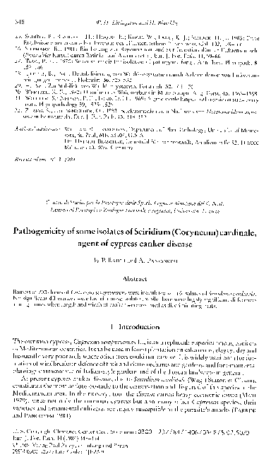 (PDF) Pathogenicity of some isolates of Seiridium (Coryneum) cardinale ...