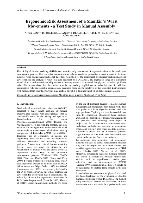 (PDF) Ergonomics risk assessment of a manikin’s wrist movements – a ...