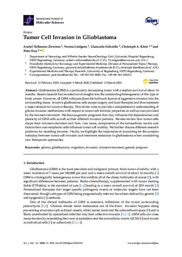 (PDF) Tumor Cell Invasion in Glioblastoma