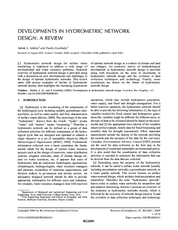 (PDF) Developments in hydrometric network design: A review