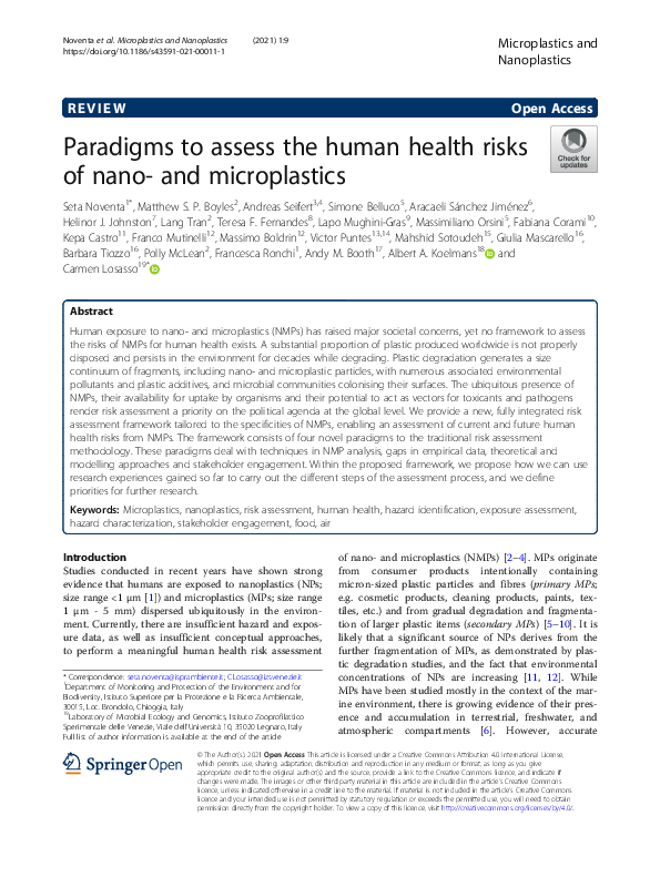 (PDF) Paradigms to assess the human health risks of nano- and microplastics