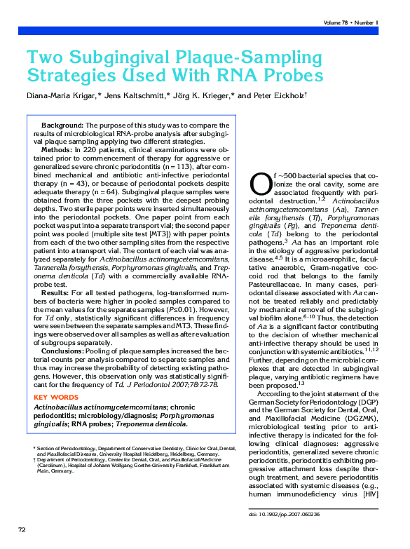 (PDF) Two Subgingival Plaque-Sampling Strategies Used With RNA Probes