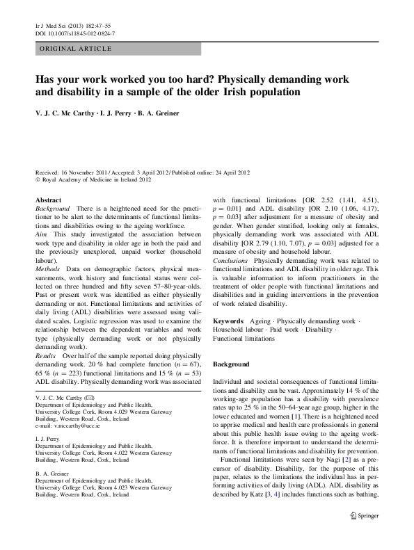 (PDF) Physically Demanding Work and Disability in Seniors