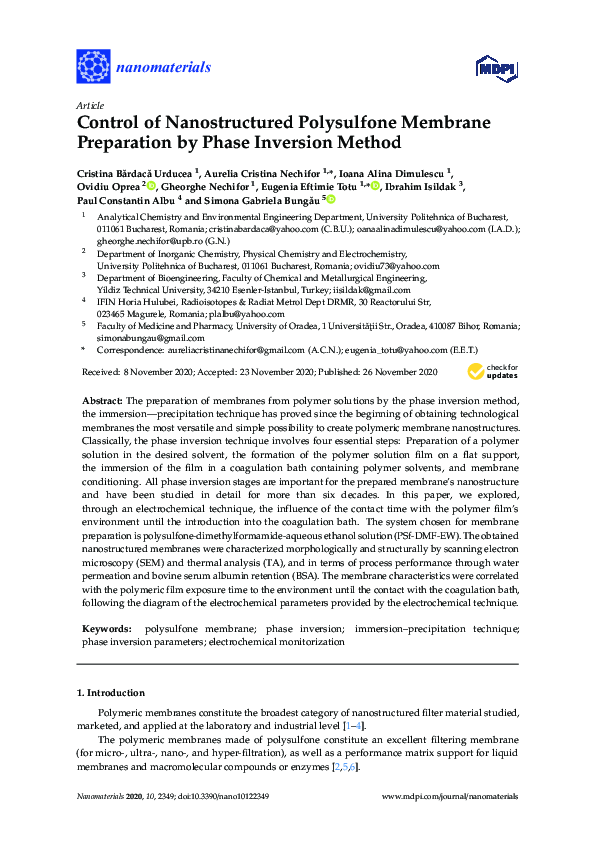 (PDF) Control of Nanostructured Polysulfone Membrane Preparation by ...