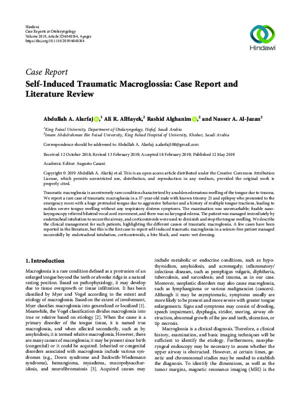 (PDF) Self-Induced Traumatic Macroglossia: Case Report and Literature ...